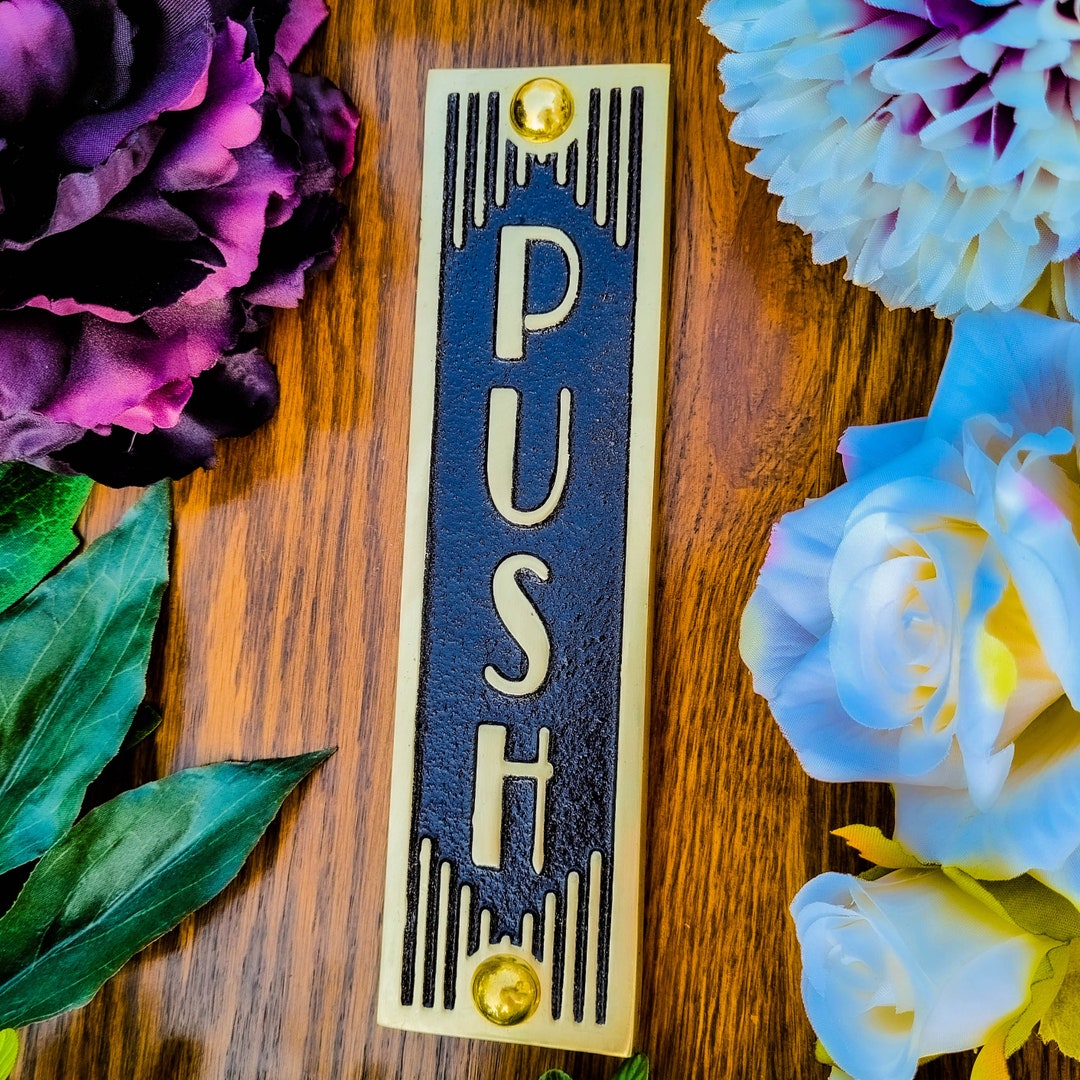 PUSH Door Sign by Themetalfoundry • Brass or Aluminium House Art Deco Door Plaque • Stylish ...