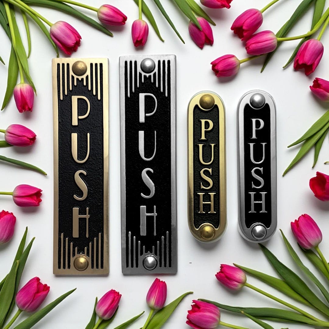 Unique Handmade 'PUSH' Brass Metal Wall Sign / Great Housewarming Gift ...