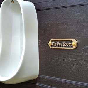 Pee Pee Room Door Sign by Themetalfoundry • Brass House Door Sign Plaque • Stylish Information ...