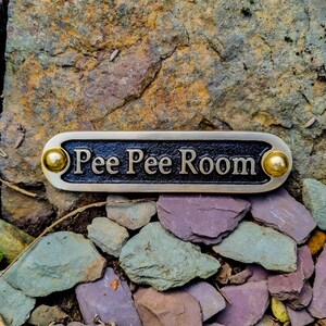 Pee Pee Room Door Sign by Themetalfoundry • Brass House Door Sign Plaque • Stylish Information ...
