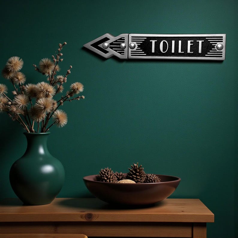 Art Deco Toilet Sign. Unique Handmade Metal Sign in Brass or Aluminium ...