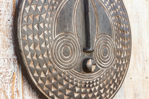 Handcarved Black & White Baule Moon Mask,Tribal Afric… - Gem