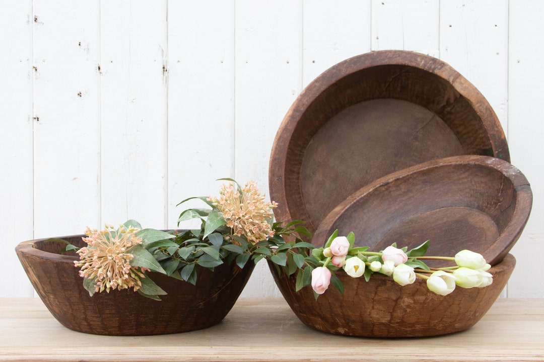Antique French Rustic Basin Bowl, Antique Brown Teak French Bowl ...