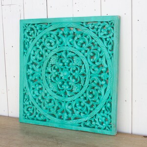Aqua Blue Small Lotus Panel, Lotus Wall Art, Carved Wood Decorative ...