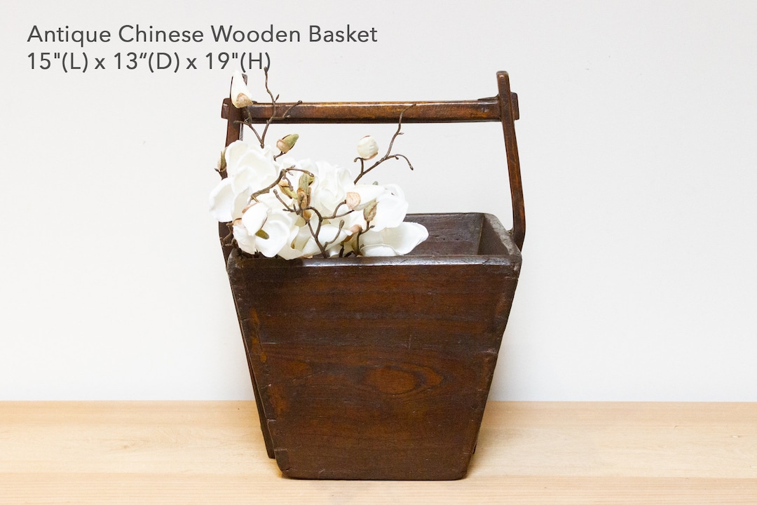 Antique Chinese Wooden Basket, Rustic Chinese Wooden Basket ...