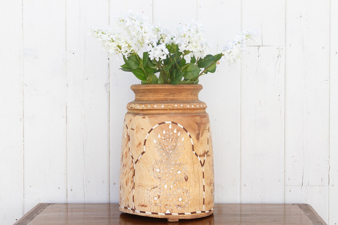 Tall Antique Indian Inlaid Ghee Pot, Traditional Tall Ghee Container ...