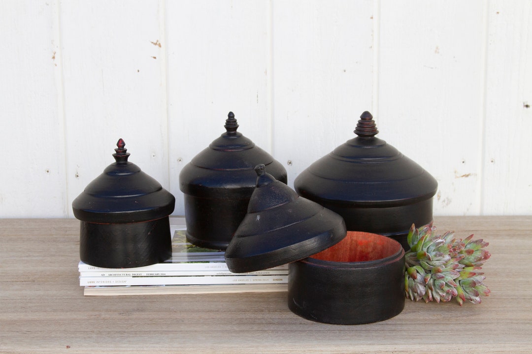 Vintage Indian Tikka Box: Rustic Black Wood Spice Container - Etsy