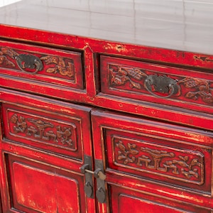 Finely Carved Red Chinese Cabinet,red Lacquer Cabinet,traditional Asian ...