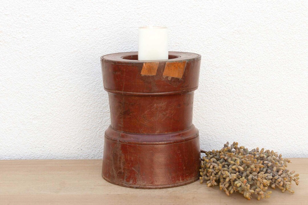 Painted Antique Turned Rice Grinder, Indian Carved Candle Holder,tribal ...