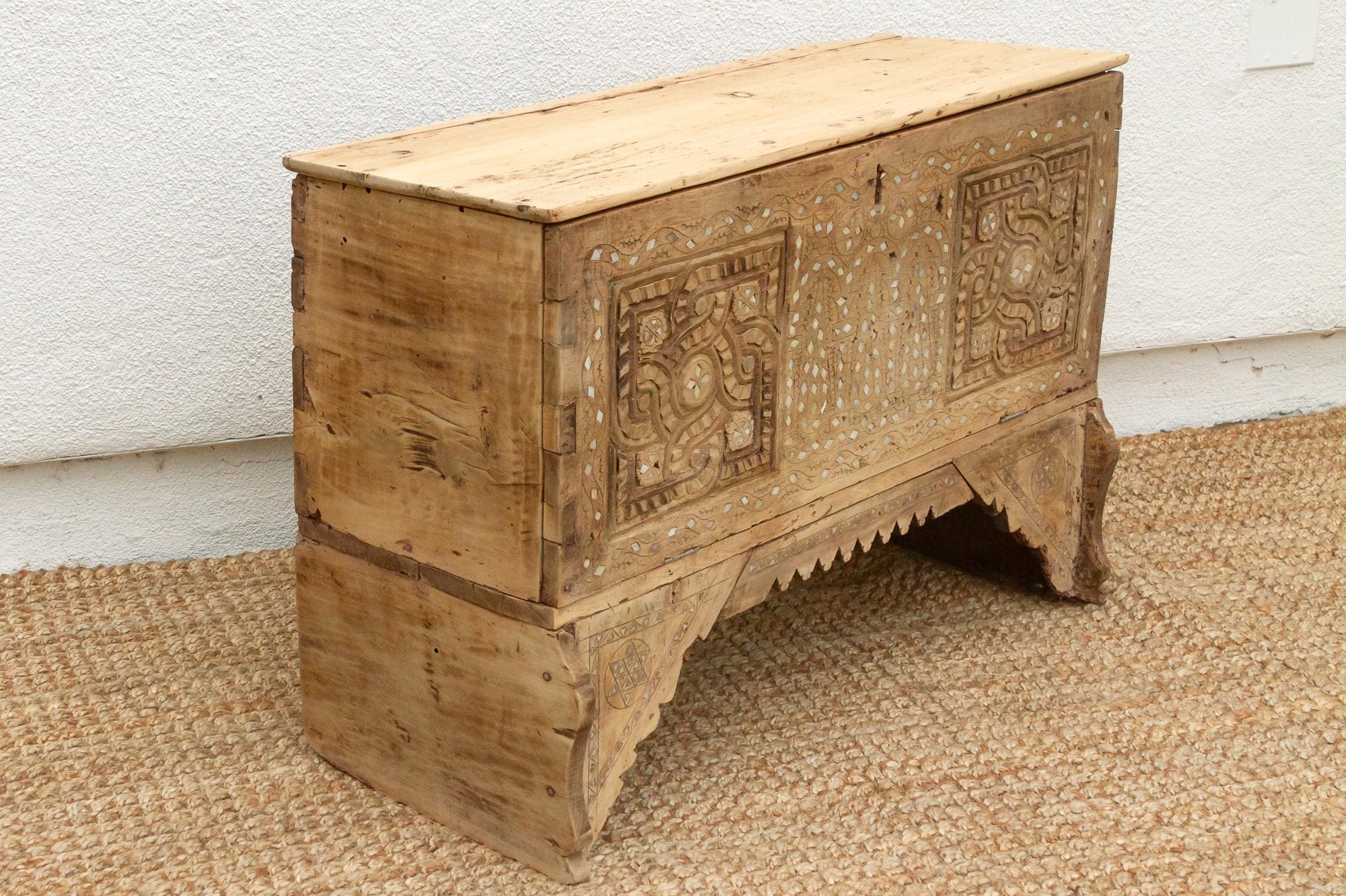 Antique Mother of Pearl Inlay Chest: Levantine Bleached Wood Trunk - Etsy