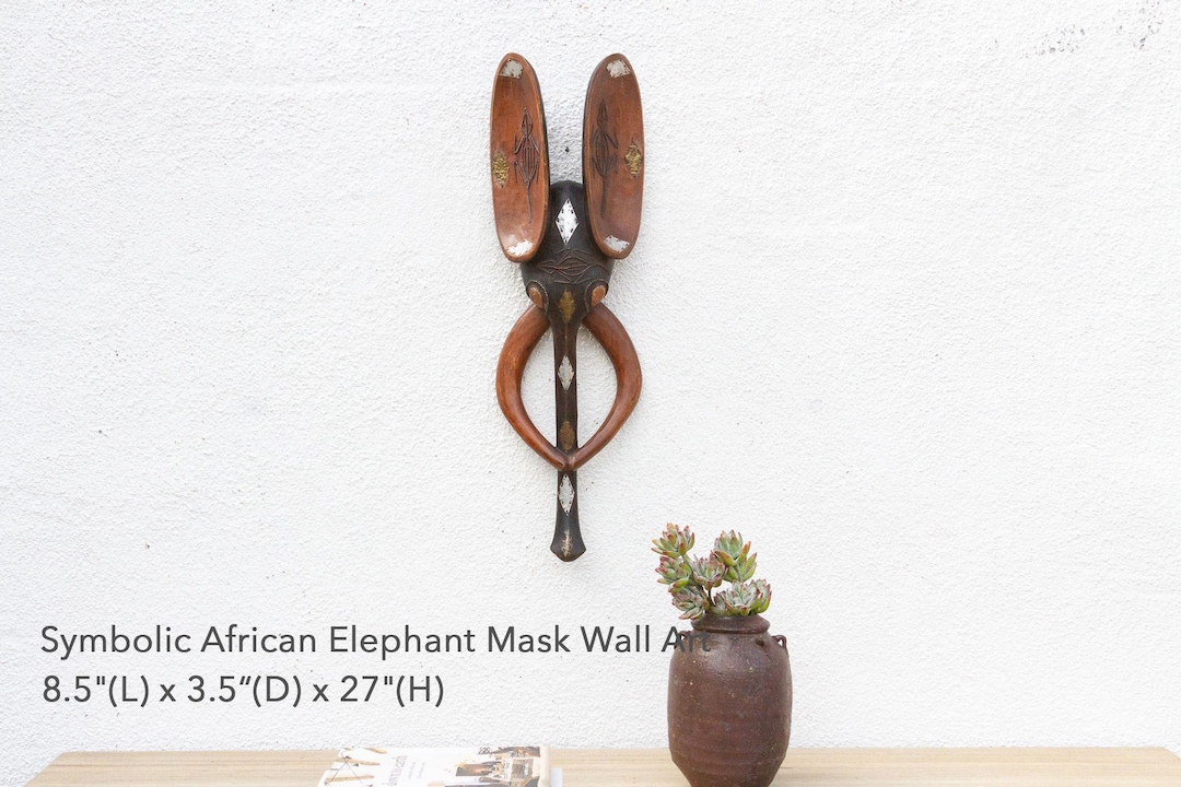 Symbolic African Elephant Mask Wall Art, Vintage Tribal African Wall ...