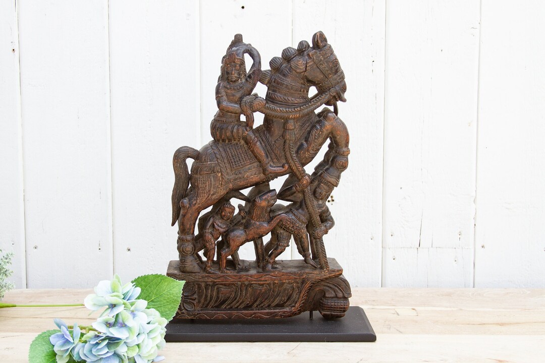 18th Century Indian Temple Statue, Antique Indian Warrior and Horse ...