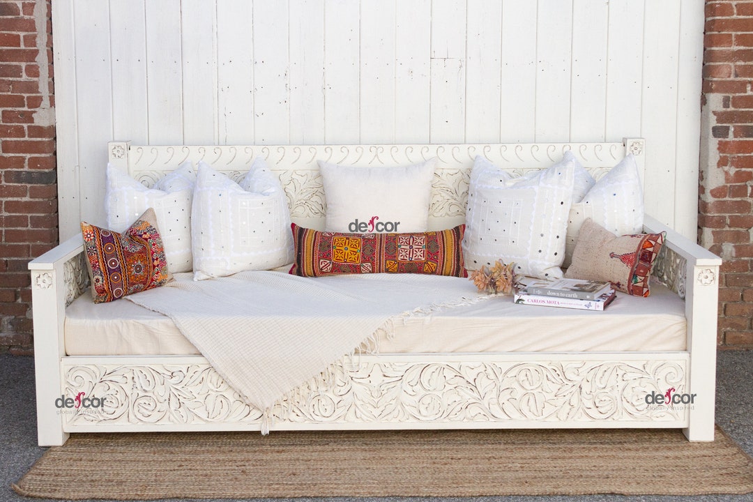 Floral Carved Daybed White Indian Daybed Outdoor Daybed - Etsy