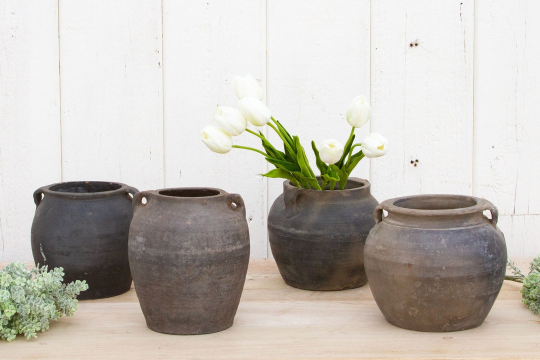 Rustic Modern Clay Vase, Primitive Sandy Beige Clay Vase, Vintage Gray ...