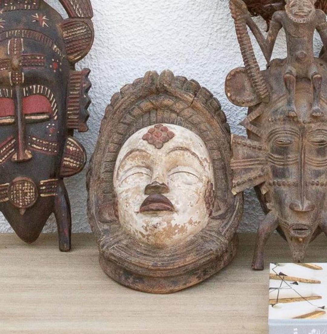 Painted Chokwe African Ancestors Mask, Carved & Painted Mask, Ancestral ...