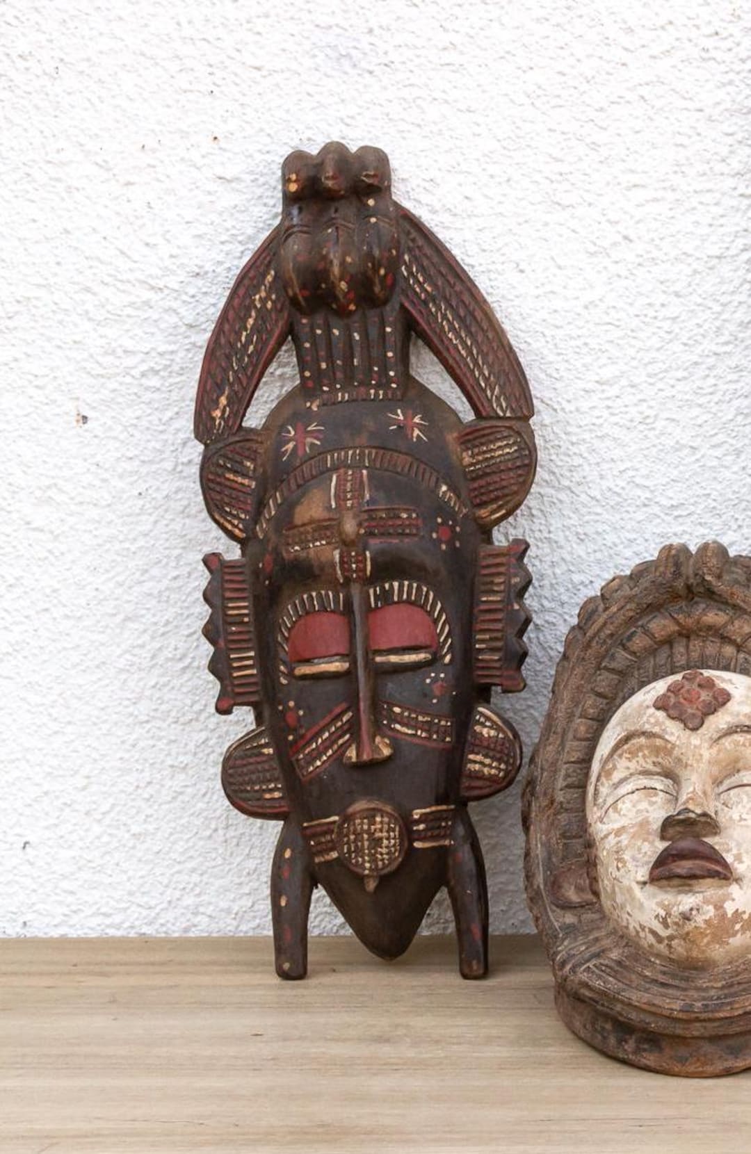 Avian Spirit African Painted Mask, Bamana Chiwara African Mask ...