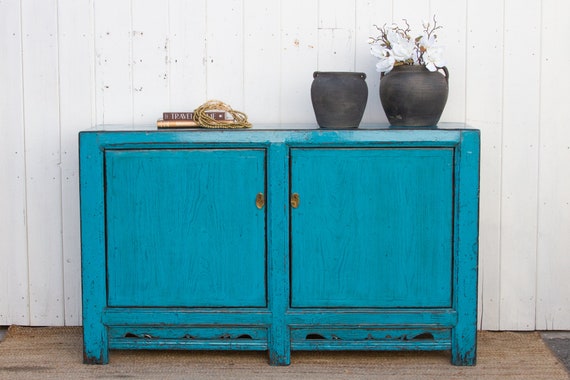 Cerulean Blue Two Door Painted Buffet Cabinet Blue Sideboard Furniture Distressed Blue Buffet Rustic Blue Sideboard Farmhouse Credenza Etsy