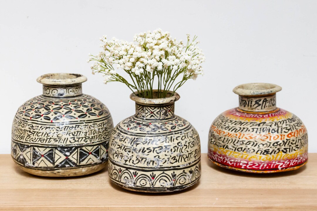 Kasol Tribal Painted Decorative Vase, Vintage Solan Decorative Metal ...