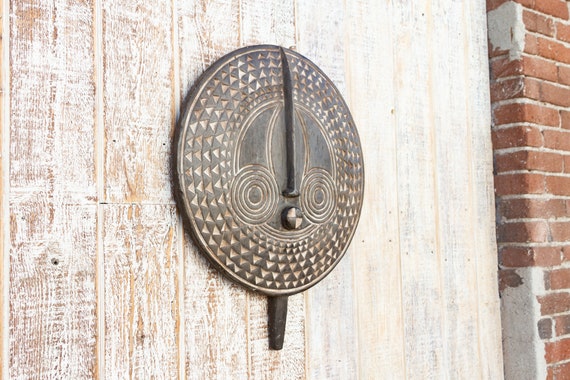 Handcarved Black & White Baule Moon Mask,Tribal Afric… - Gem