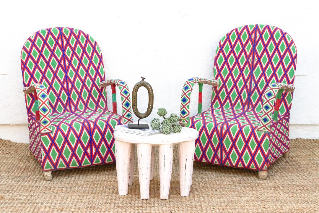 Vintage Yoruba Beaded Arm Chairs: Pair of Colorful African Art Chairs ...