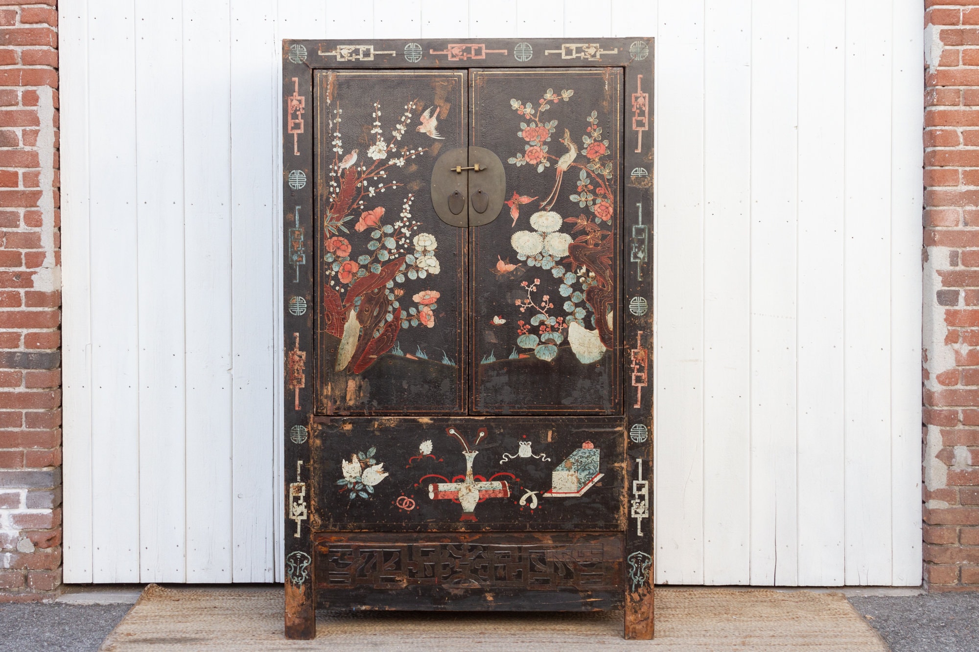 Antique Black Floral Chinoiserie Armoire Antique Cabinet Floral Chinoiserie Wardrobe Black Lacquer Wardrobe Traditional Asian Armoire Etsy