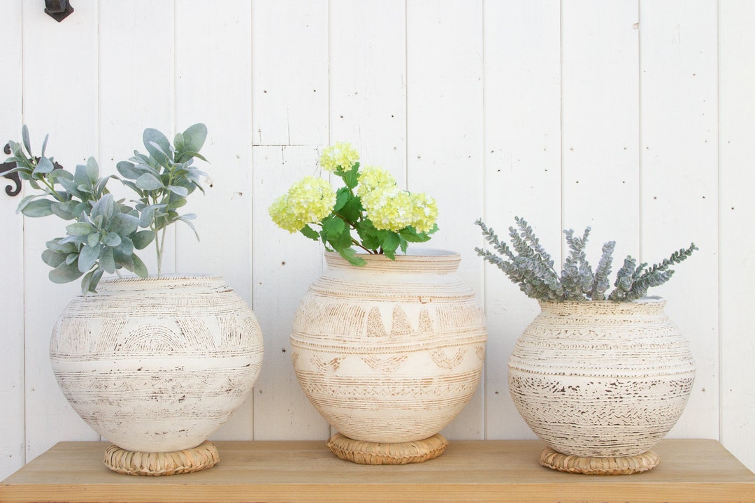 Antique Whitewash Nupe Pot: Engraved Tribal African Terracotta Vessel ...