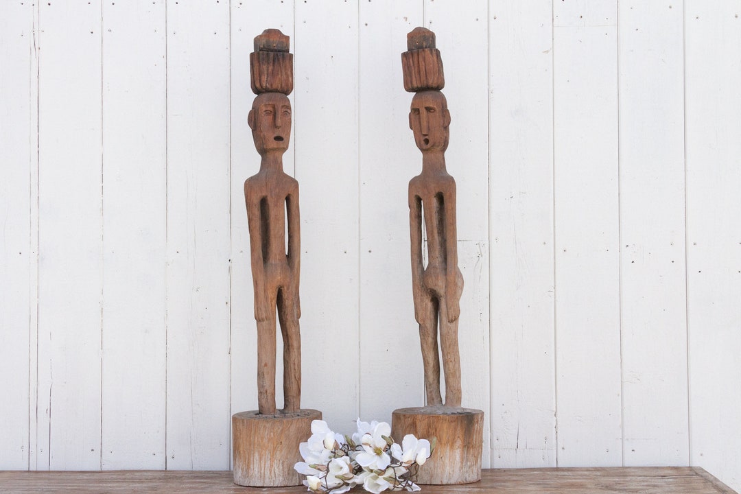 Set of Two, Antique Borneo Ancestral Figures, Antique Tribal Statues ...