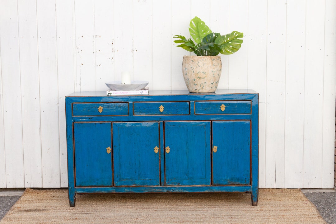 Blue Sapphire Painted Enfilade Buffet, Hand-painted Buffet Cabinet ...