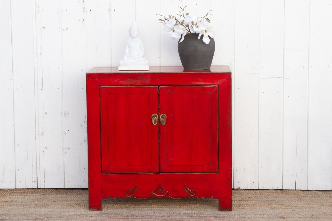 Two Door Ruby Red Chinese Cabinet, Traditional Chinese Cupboard,red ...