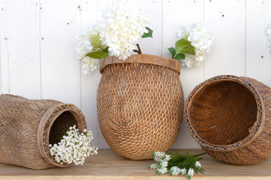Antique Chinese Bamboo Basket: Woven Farmhouse Decor - Etsy