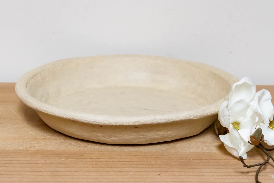 14" Round Paper Mache Tray, Handmade Paper Mache Plate, Rustic Handmade ...