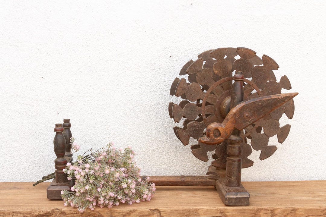 Antique Indian Spinning Wheel: Handcrafted Wooden Charkha With Stand - Etsy