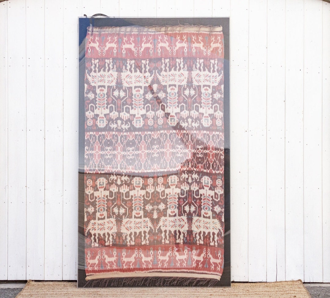 Large Antique Framed Sumatran Ikat, Framed Ceremonial Ikat Throw ...