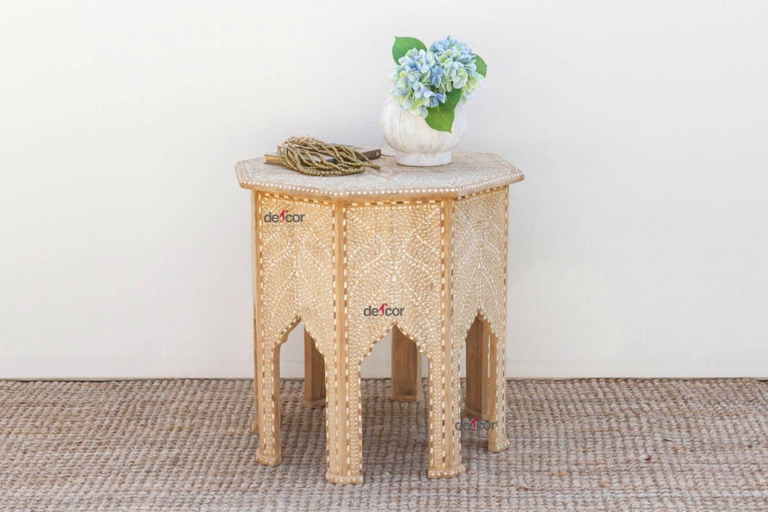 Large Bleached Inlay Anglo Indian End Table, Handcrafted Anglo Indian ...
