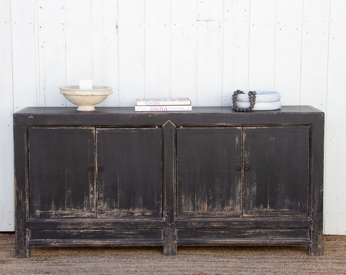 Reclaimed Wood Black Asian Sideboard, Large Asian Credenza, Wabi Sabi ...
