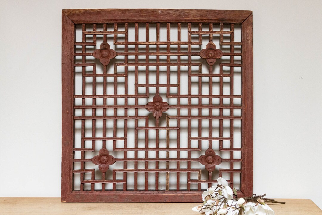 Antique Jasmine Asian Lattice Window, Rustic Lattice Window Frame ...