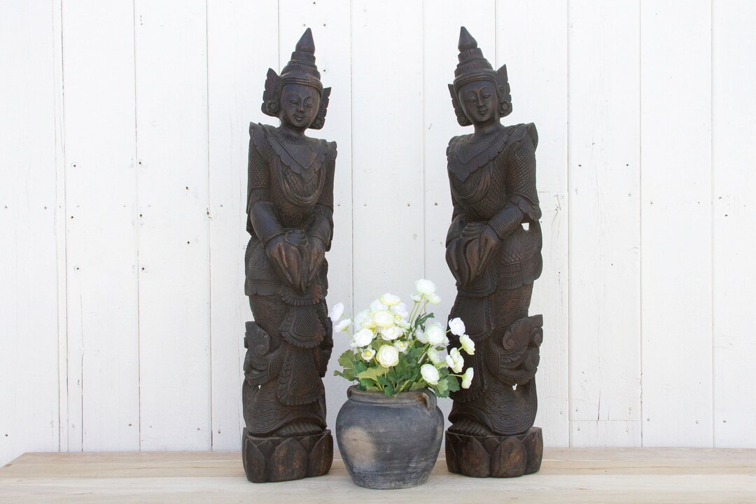 Set of Two, Stunning Bali Carved Statues, Pair of Bali Statues ...