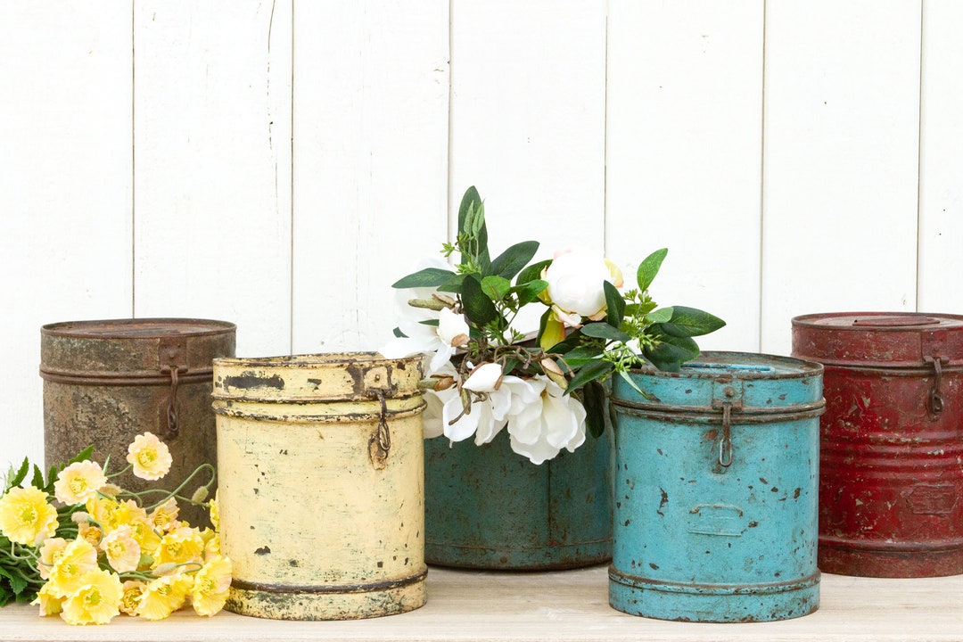 Antique Metal Grain Container, Painted Metal Drum,metal Drum Container ...