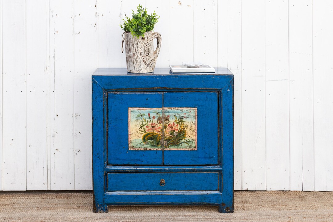 High Gloss Royal Blue Buffet Cabinet, Asian Dining Cabinet, Blue ...
