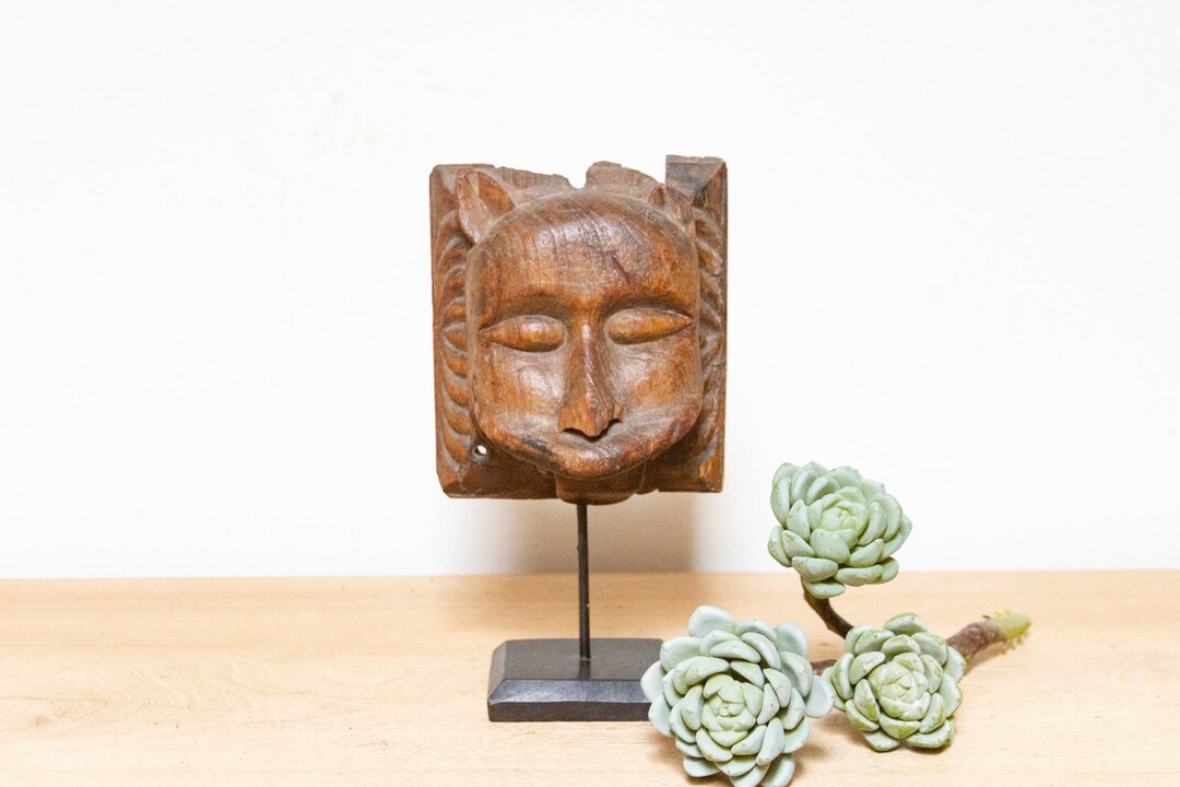 Antique Southeast Asian Mask on Stand, Traditional Asian Mask Display ...
