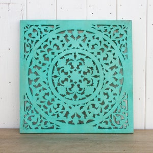 Aqua Blue Small Lotus Panel, Lotus Wall Art, Carved Wood Decorative ...