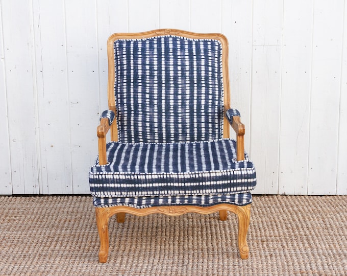 French Bleached Wood Indigo Chair, French Bergere Style Chair, Tall ...