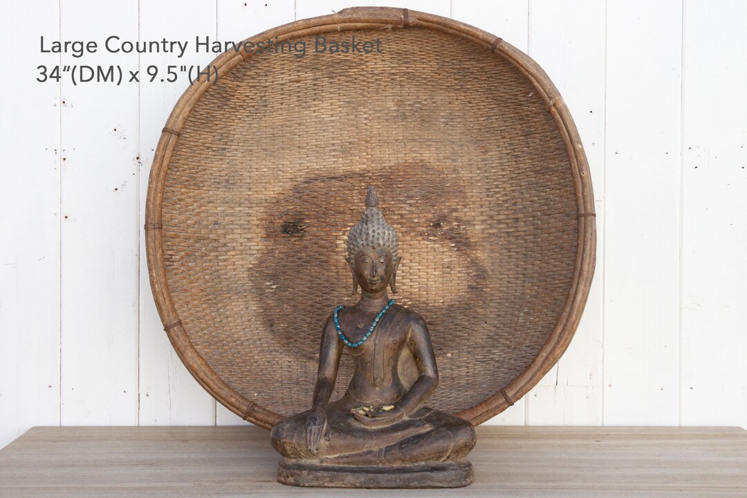 Large Country Harvesting Basket, Antique Farmhouse Round Harvesting ...