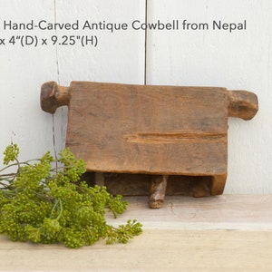 Antique Rustic Wood Cowbell From Nepal, Farmhouse Nepalese Wooden ...