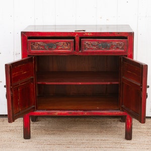 Finely Carved Red Chinese Cabinet,red Lacquer Cabinet,traditional Asian ...