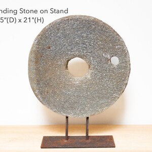 Large Grinding Stone on Stand, Antique Round Grinding Stone Art, Carved ...