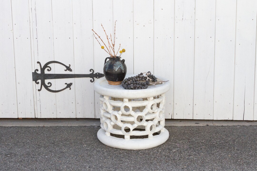African Distressed White Tribal Table, African Cameroon Side Table ...