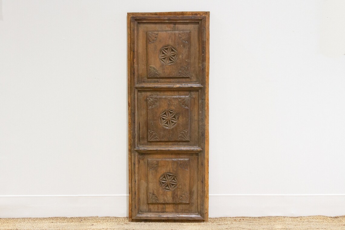 Antique Spanish Carved Wood Door Panel: 18th Century Floral Design Wall ...
