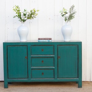 Asian Arabian Green Sideboard Buffet, Teal Asian Sideboard,teal Lacquer ...