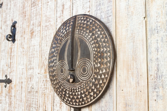 Handcarved Black & White Baule Moon Mask,Tribal Afric… - Gem